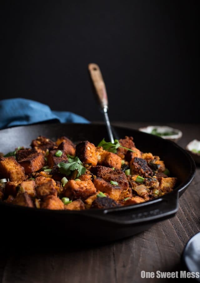 Roasted Poblano Chorizo Cornbread Stuffing - One Sweet Mess