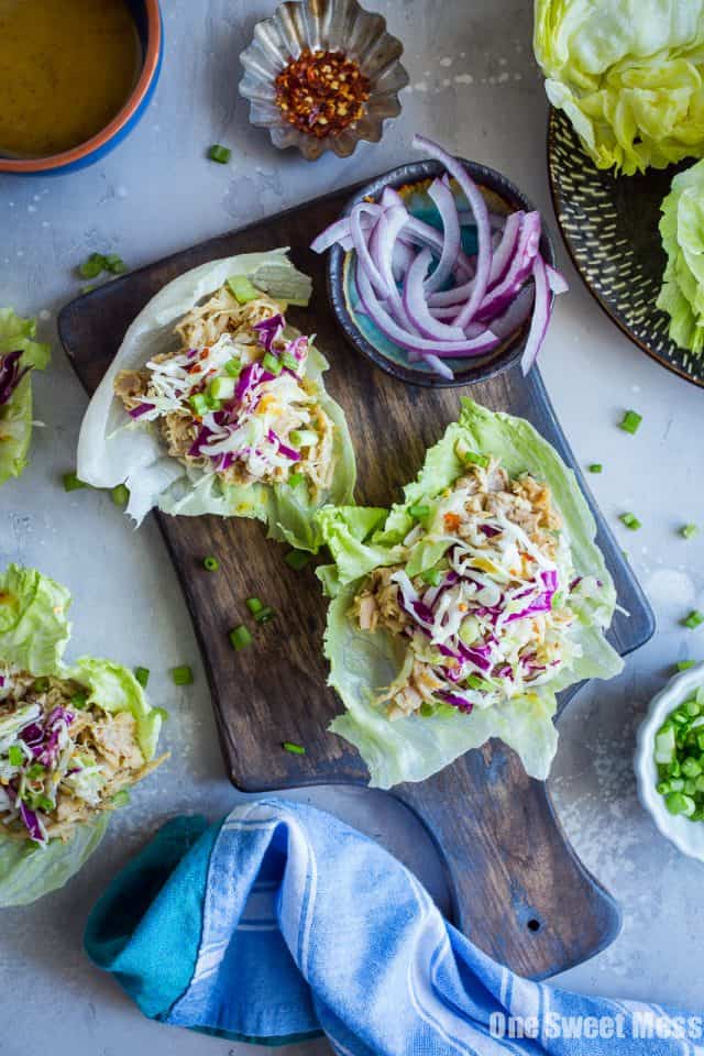 Maple Mustard Pulled Chicken Lettuce Wraps {Gluten-Free} - One Sweet Mess